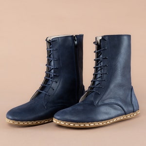 Women Blue Barefoot Boots, Earthing Boots, Handmade High Ankle Boots ...