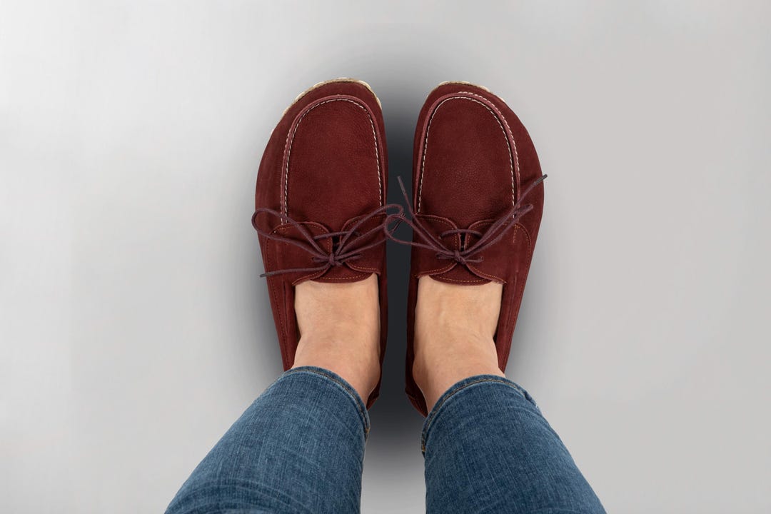 Mens Dock Shoes, Mens Barefoot Shoes, Burgundy Handmade Shoes, Leather ...