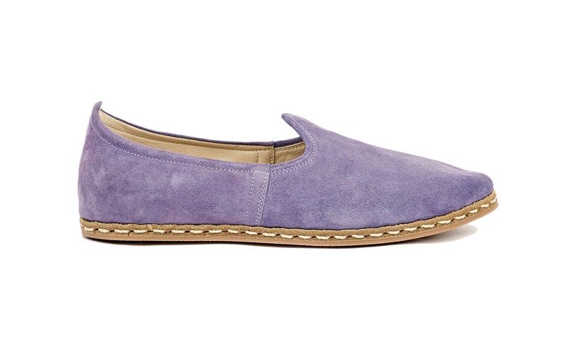 Womens Lavender Color Leather Handmade Slip On, Turkish Shoes, Handmade ...