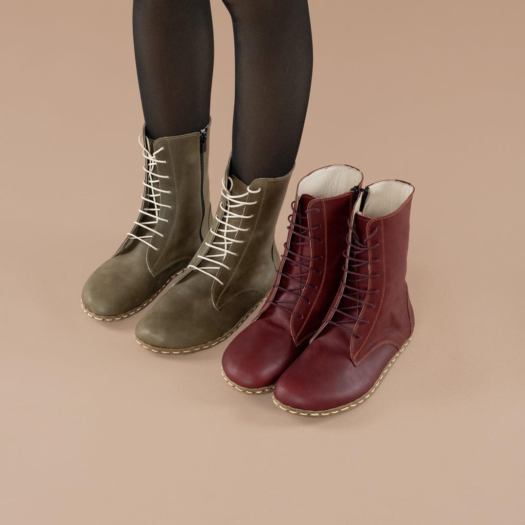 Women Green Barefoot Boots, Earthing Boots, Handmade High Ankle Boots ...