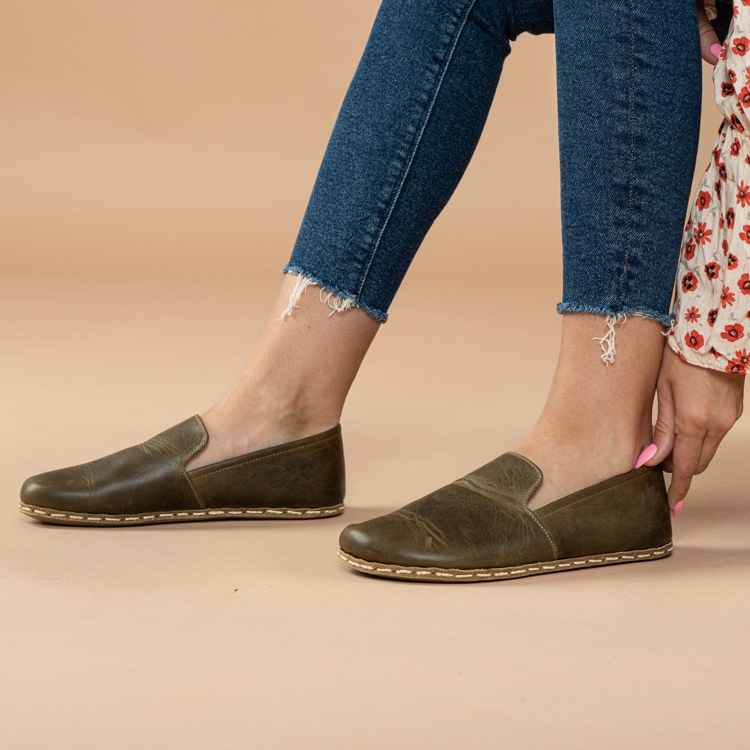 Women Barefoot Green Minimalist Shoes, Wide Toe Box Comfy Shoes ...