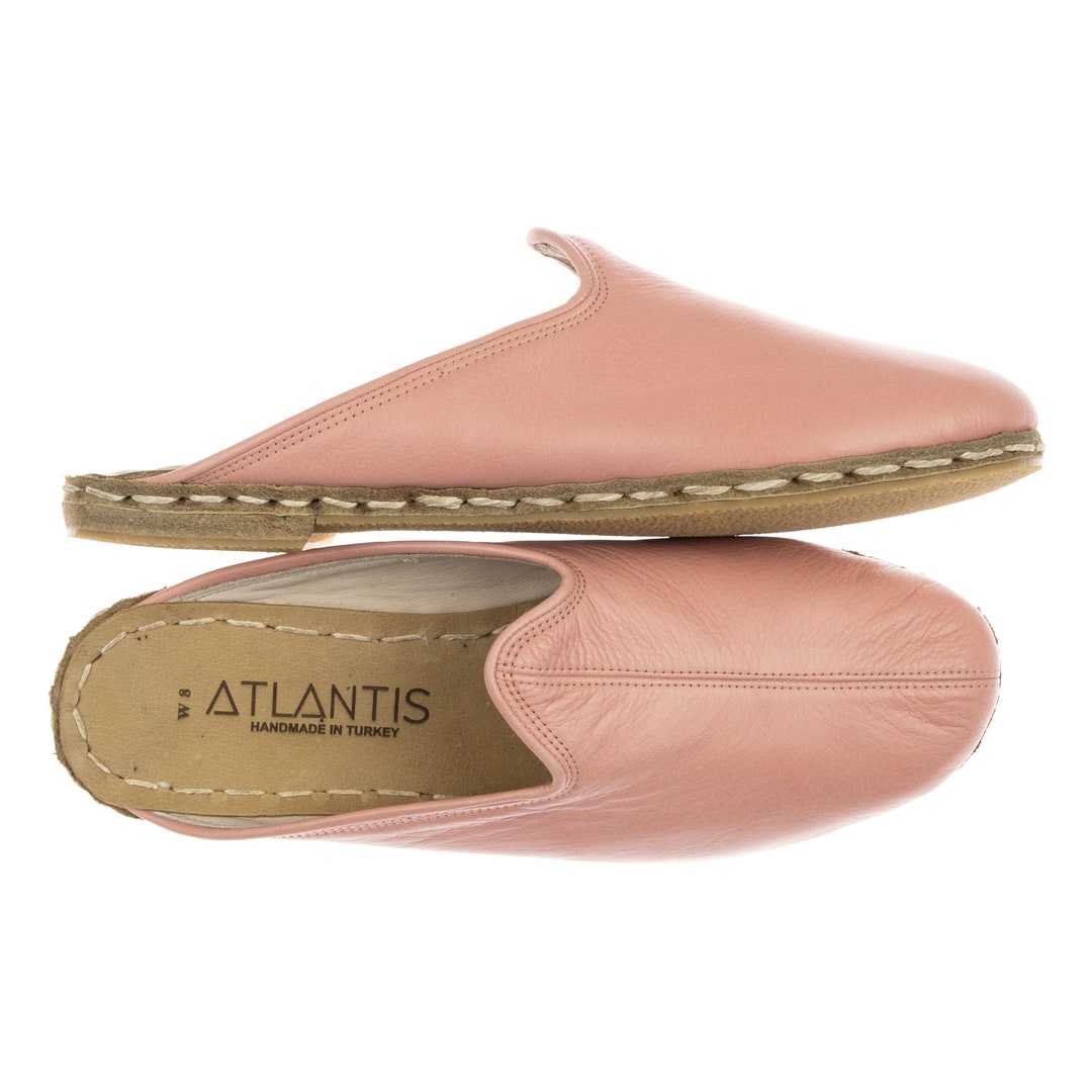 Womens Pink Color Leather Slippers, Flat Slippers, Winter Slip-ons ...