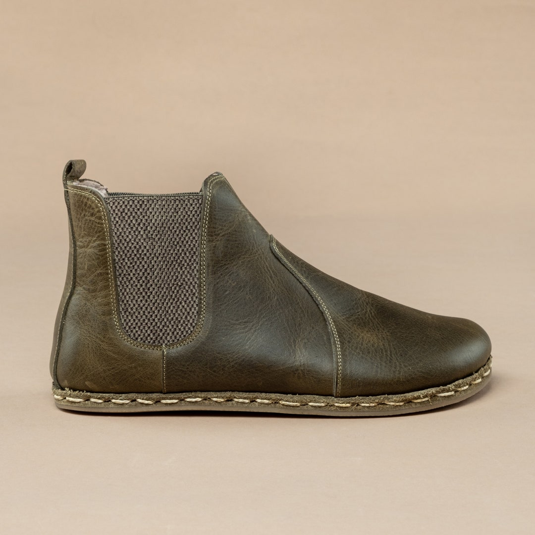 Sustainable Mens Barefoot Chelsea Boots, Green Wide Toe Box Boots ...