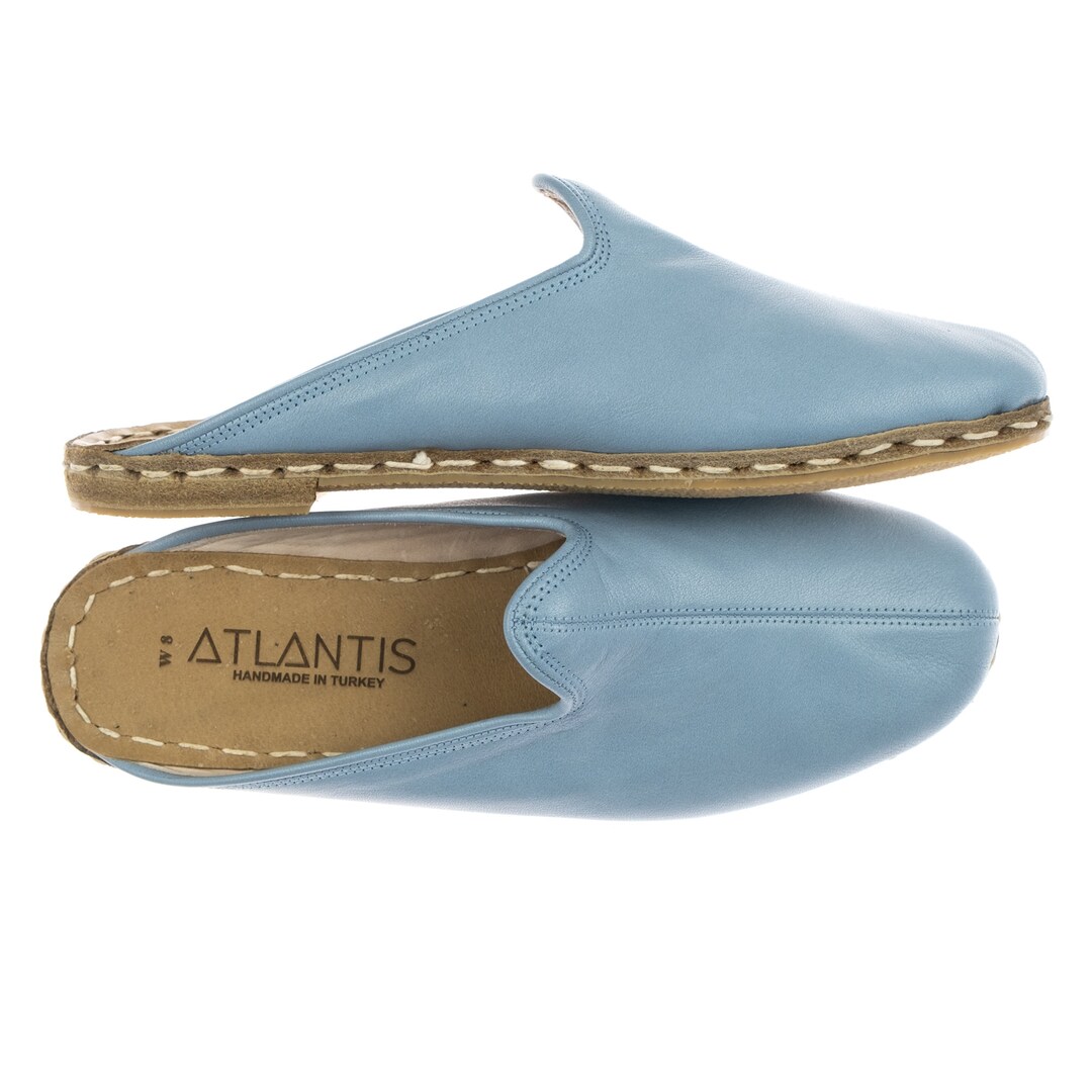 Mens Sky Blue Color Leather Slippers, Flat Slippers, Winter Slip-ons ...