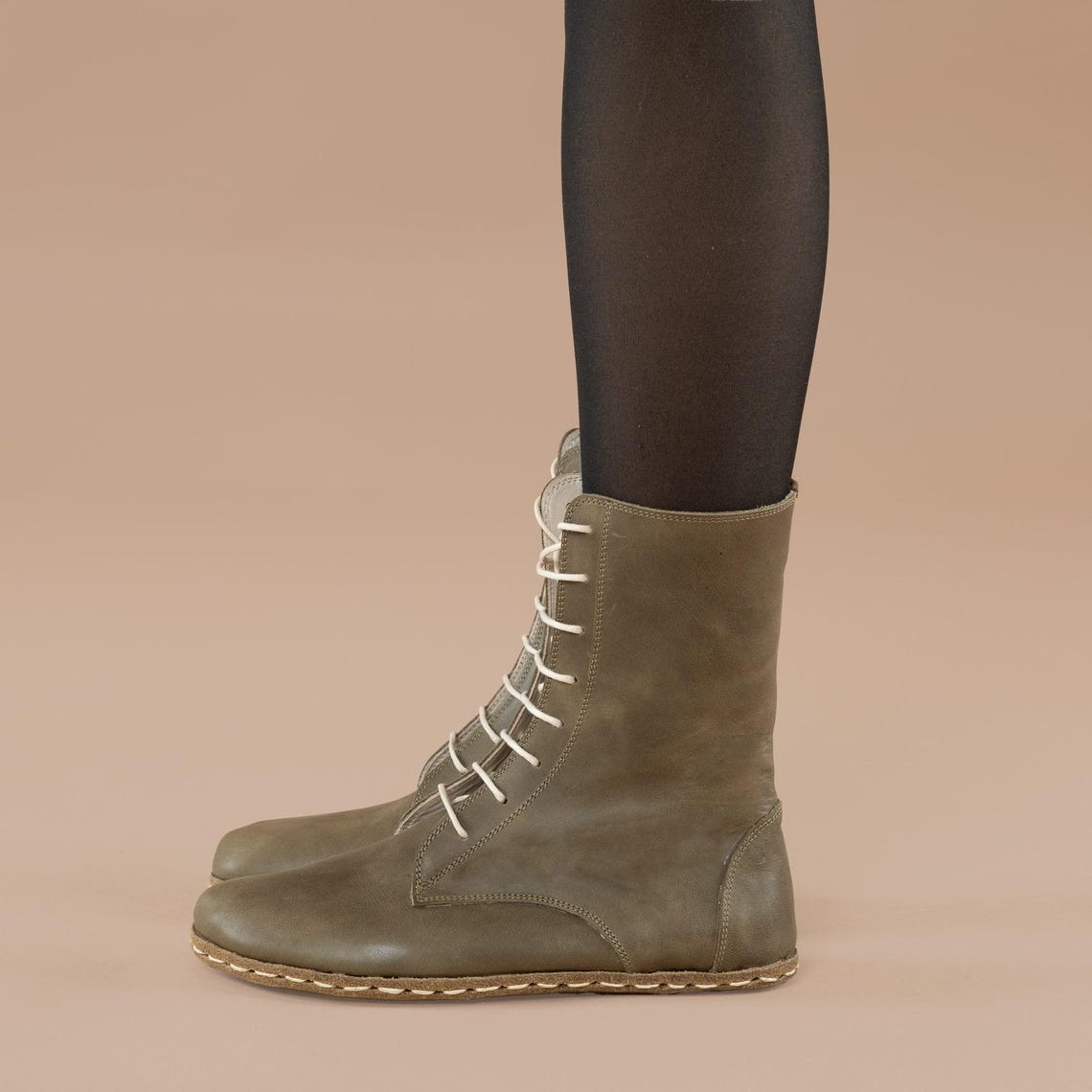 Men Green Barefoot Boots, Earthing Boots, Handmade High Ankle Boots ...
