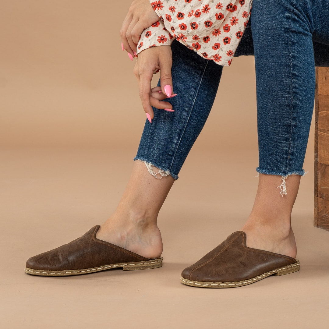 Mens Barefoot Coffee Slippers, Mens Wide Slippers, Zero Drop Leather ...