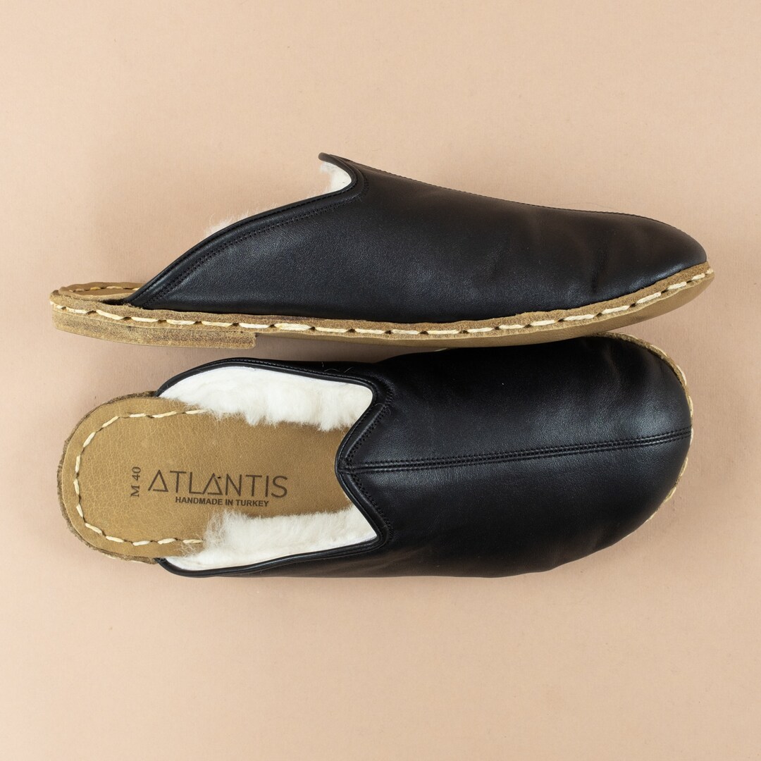 Barefoot Shearling Black Slippers, Mens Wide Slippers, Zero Drop ...