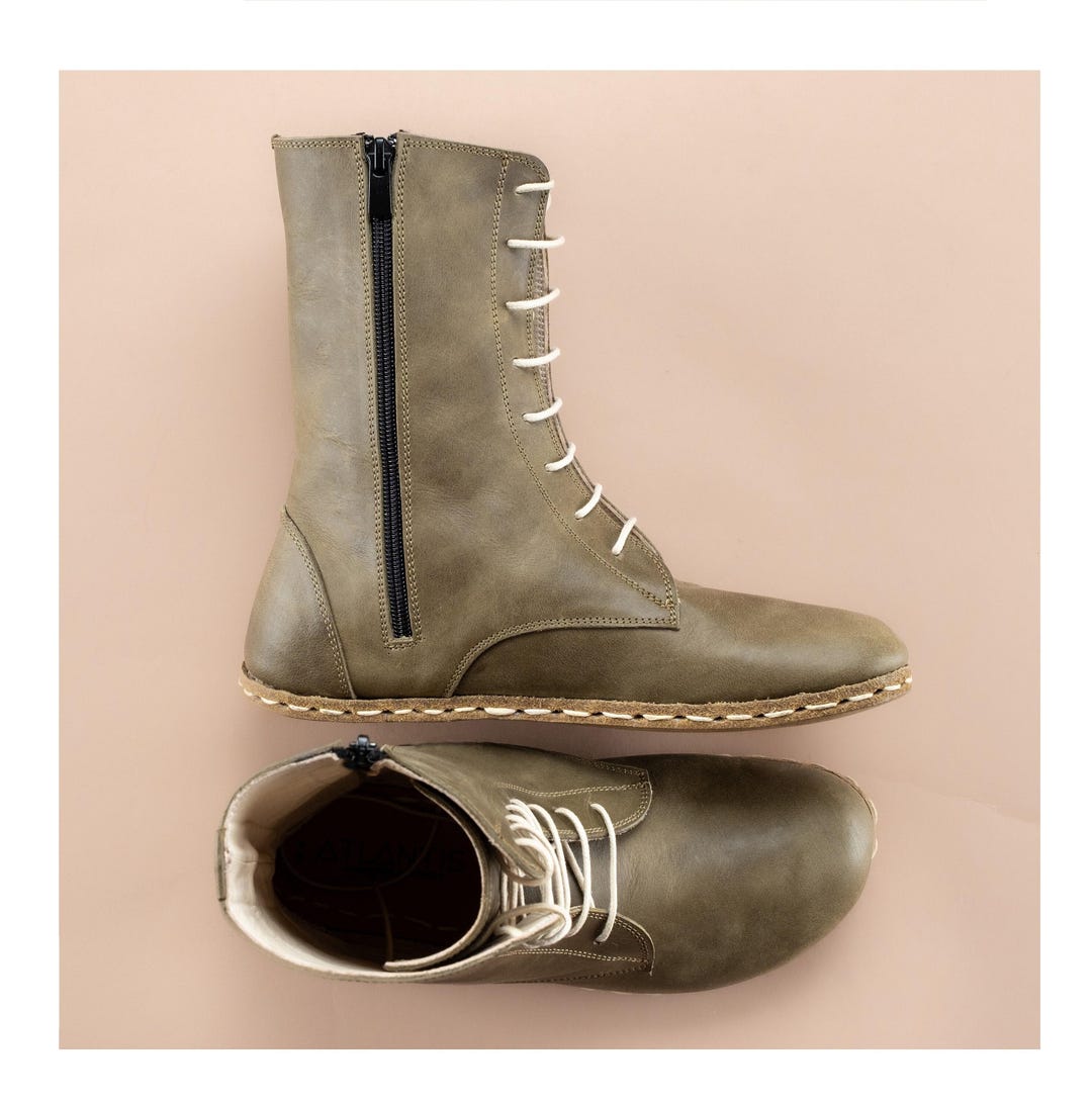 Men Green Barefoot Boots, Earthing Boots, Handmade High Ankle Boots ...