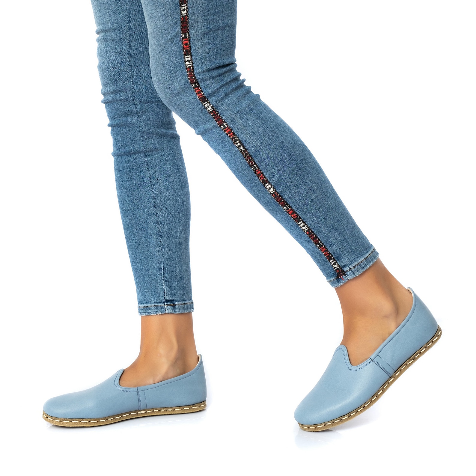 Womens Sky Blue Color Leather Handmade Slip On Turkish Shoes | Etsy