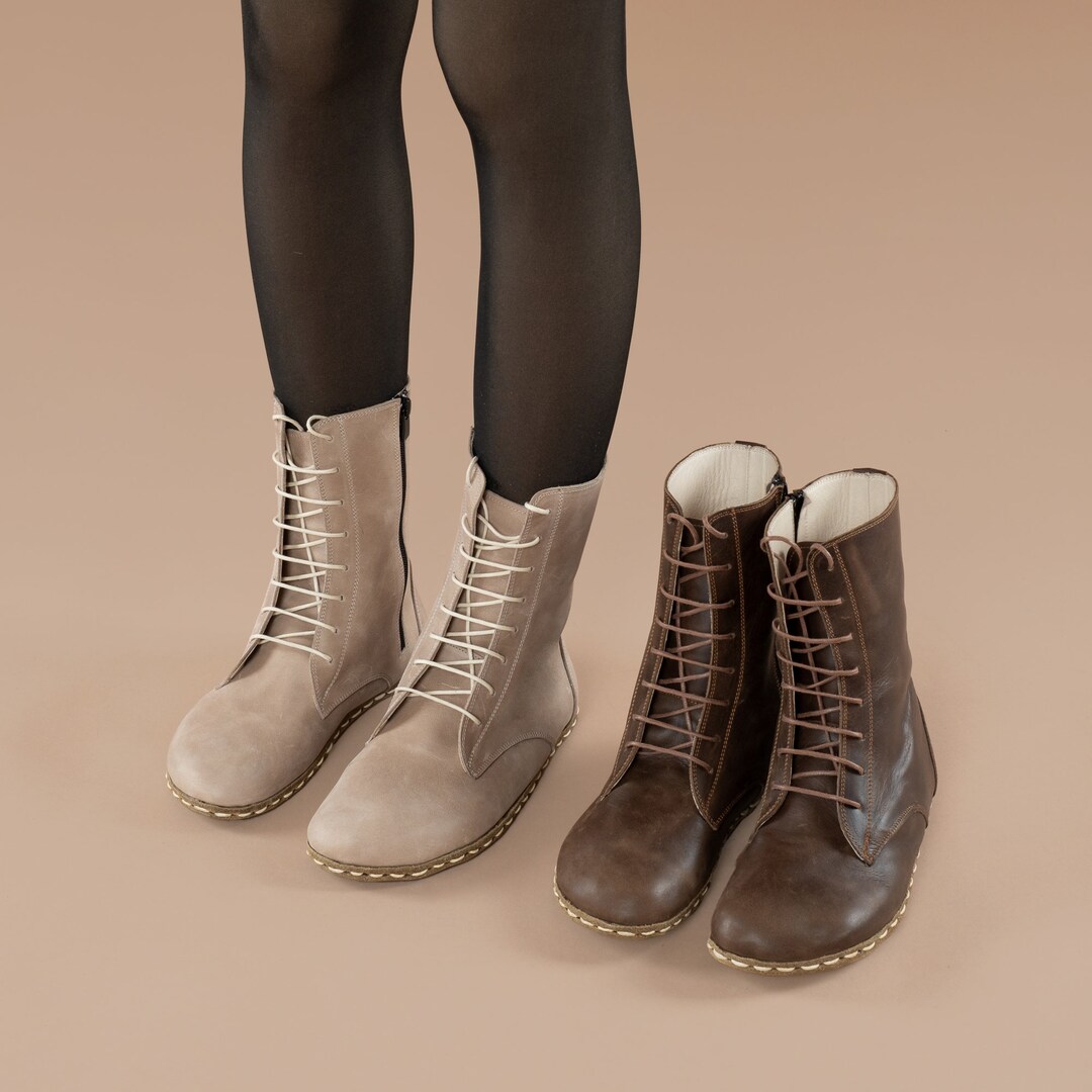 Women Tan Color Barefoot Boots, Earthing Boots, Handmade High Ankle ...