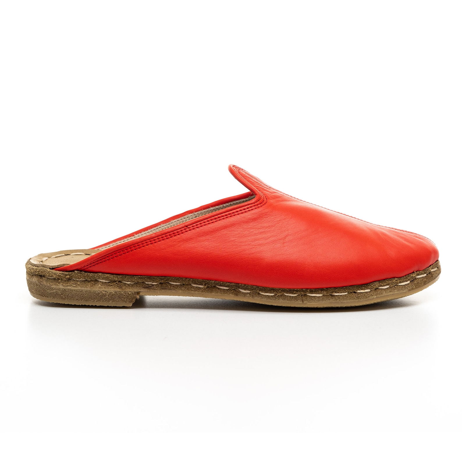 Womens Red Color Leather Slippers, Flat Slippers, Winter Slip-ons ...