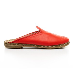 Womens Red Color Leather Slippers, Flat Slippers, Winter Slip-ons ...