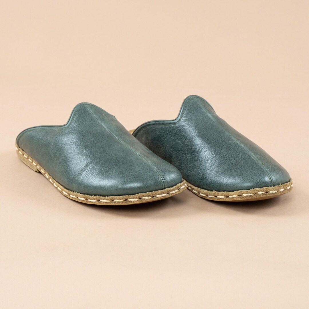 Mens Barefoot Green Slippers, Mens Wide Slippers, Zero Drop Leather ...