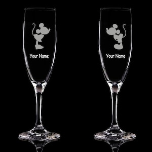Mickey and Minnie Mouse Set of 2 Personalised Flute Champagne Glasses ...