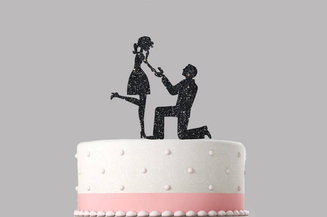 Engagement Engaged Proposal Cake Topper 130mm, Glitter Cake Decoration ...