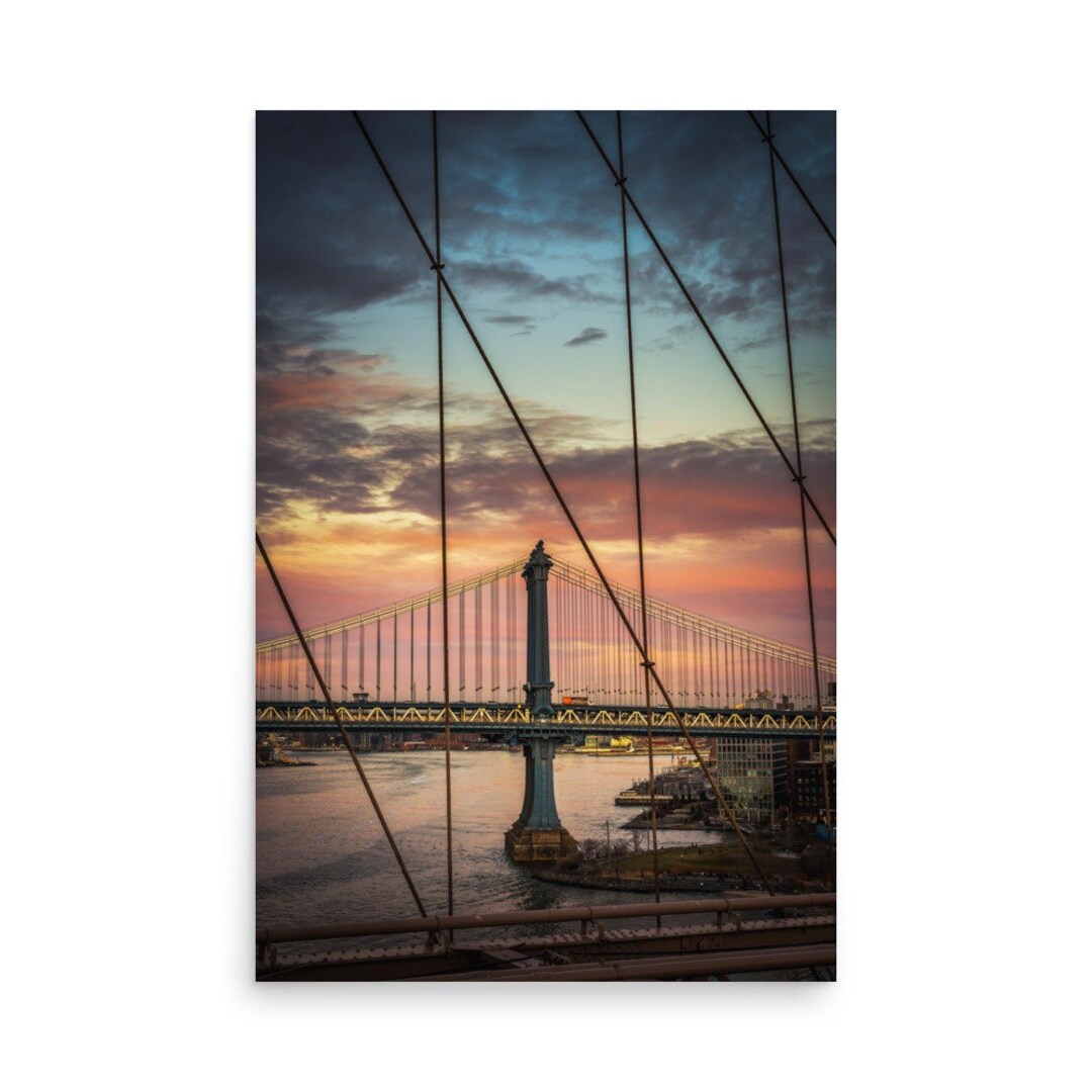 New York "pink Manhattan Bridge Sunset" Photo Print, Colorful Sunset ...
