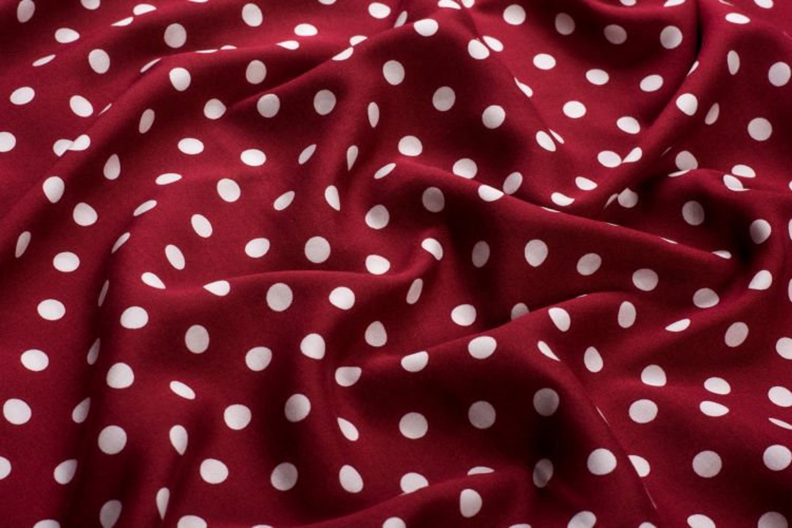 White polka dot cotton viscose fabric by the yard burgundy | Etsy