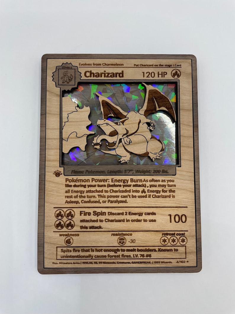 Wooden Holographic Charizard Pokemon Card - Etsy