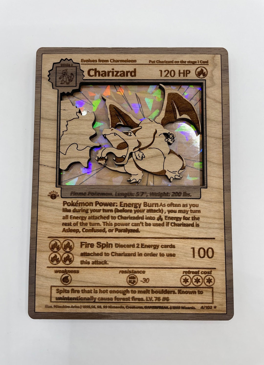 Wooden Holographic Charizard Pokemon Card - Etsy