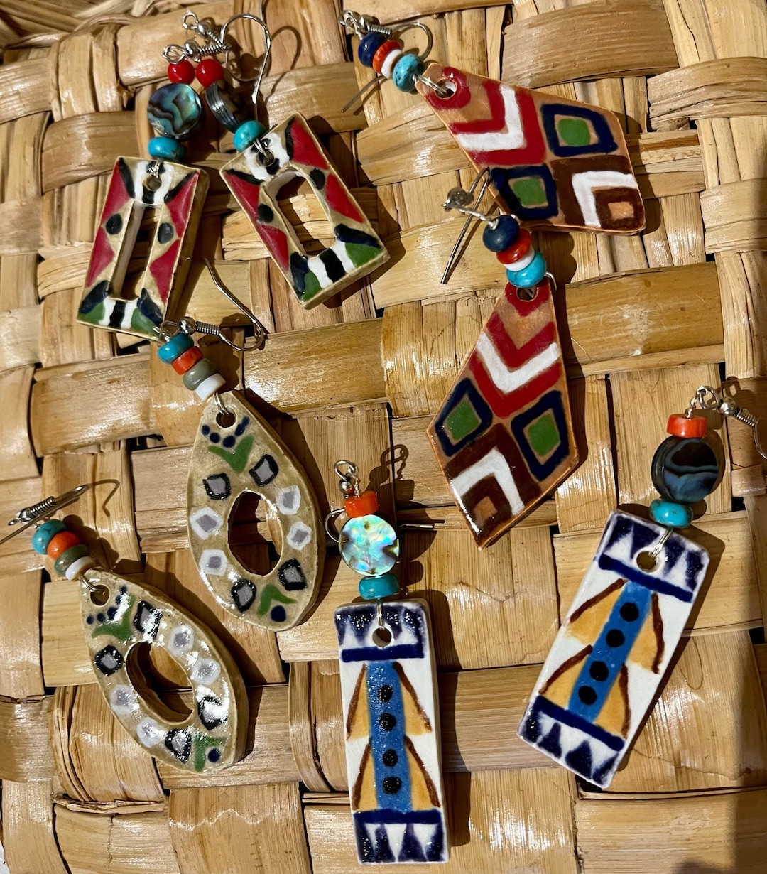Apache Clay Earrings, Hand-painted, Glazed Earrings, Sterling Silver ...