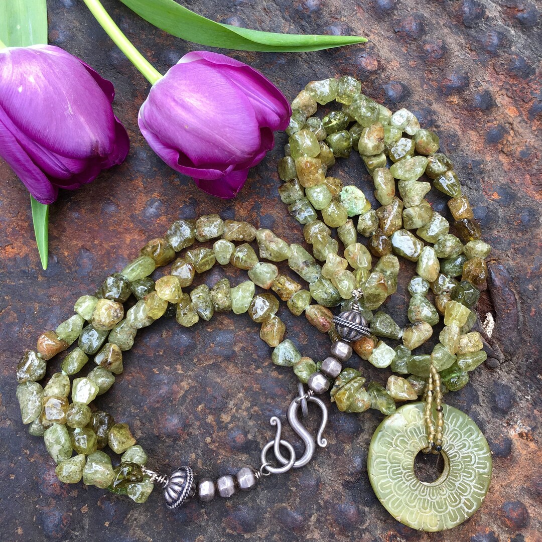 Green Garnets, African Green Garnet Necklace, Triple Strand of Green ...