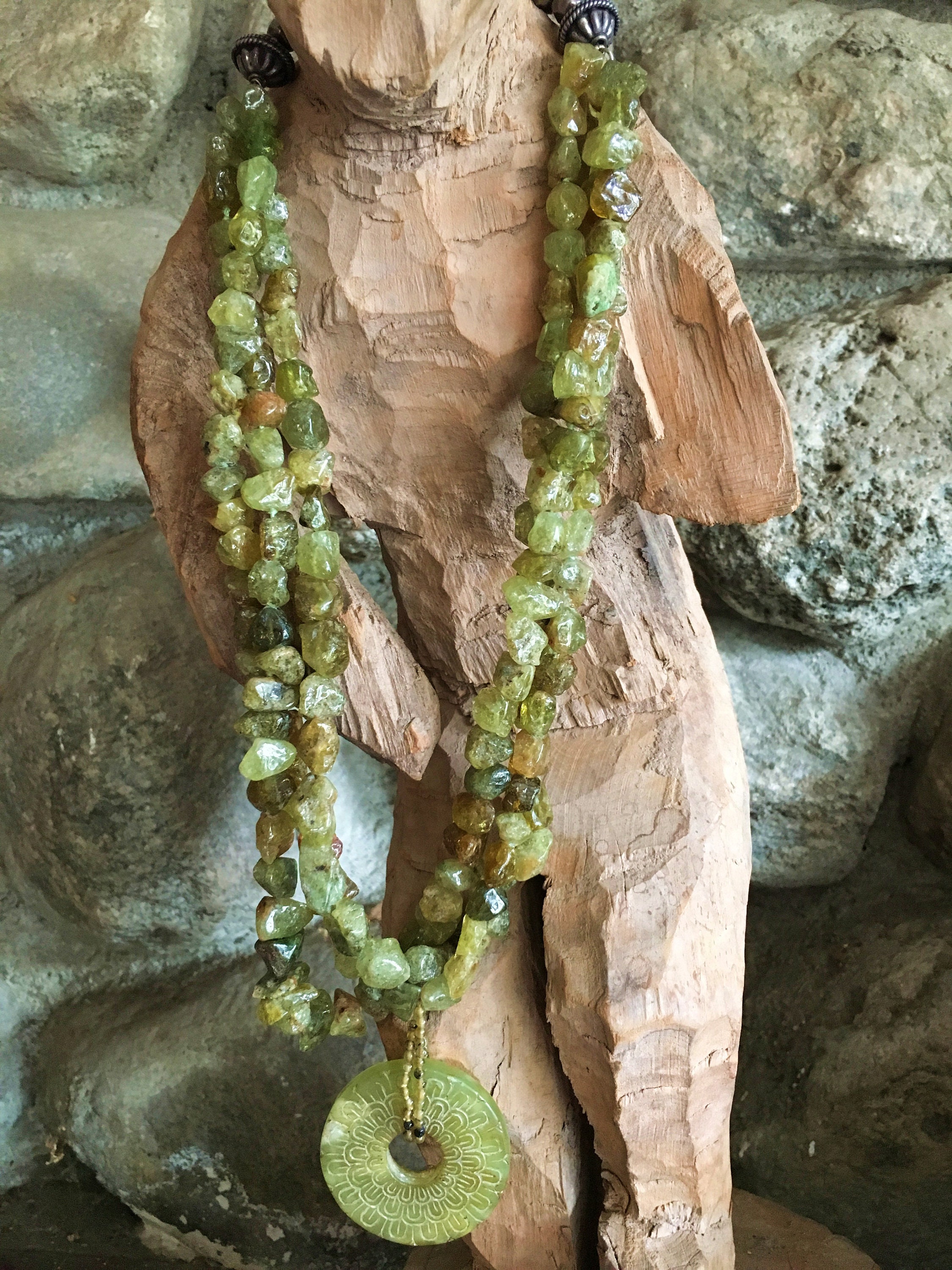 Green Garnets, African Green Garnet Necklace, Triple Strand of Green ...
