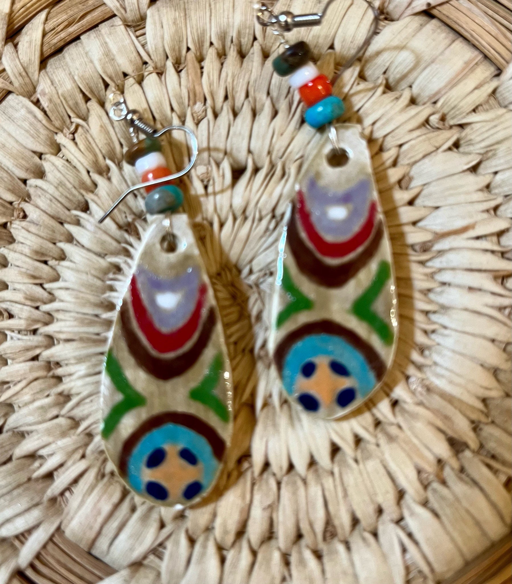 Apache Clay Earrings, Hand-painted, Glazed Earrings, Sterling Silver ...