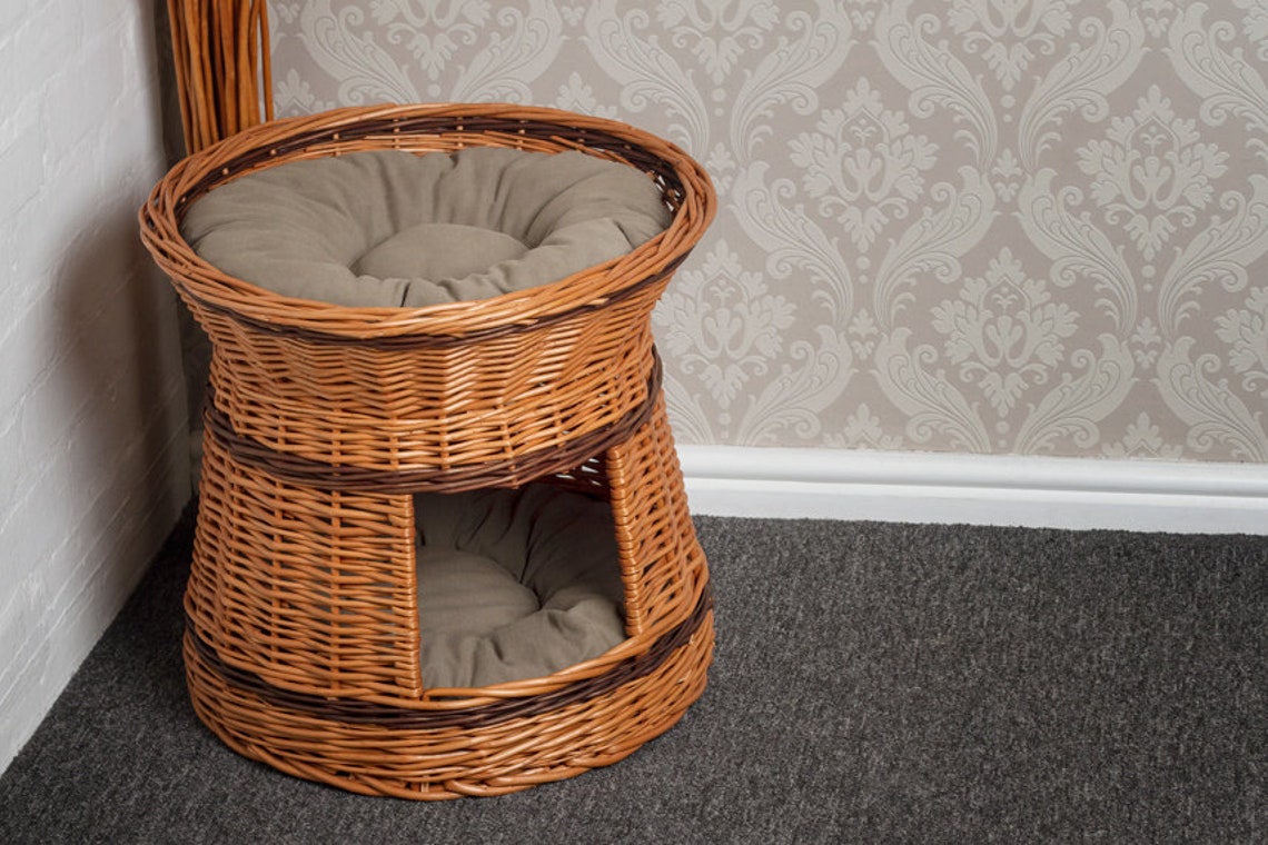 Two Tier Wicker Cat House Basket - Etsy UK