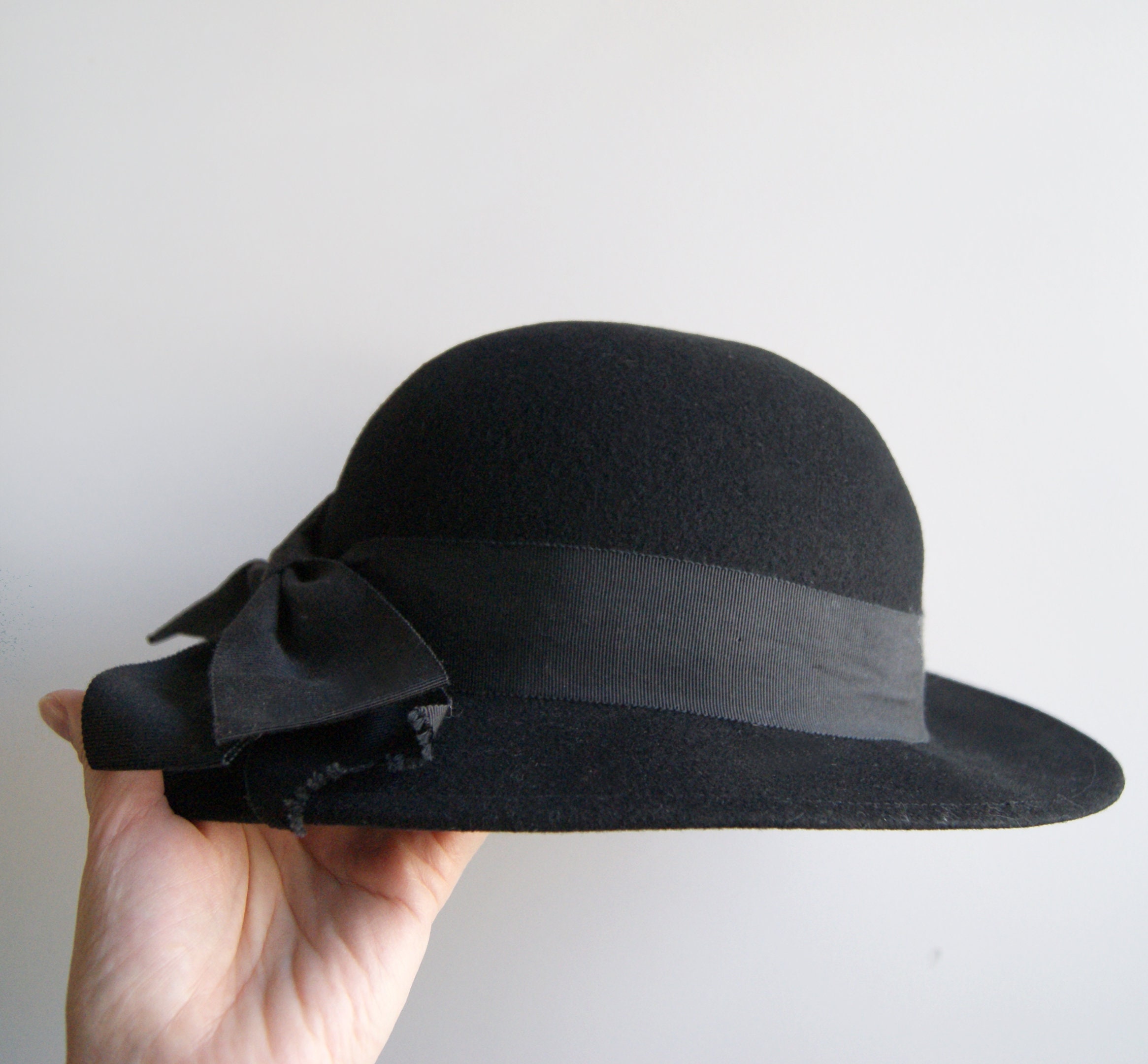 Vintage Black Doeskin Felt Bowler Hat, Geo W. Bollman & Co, Derby ...
