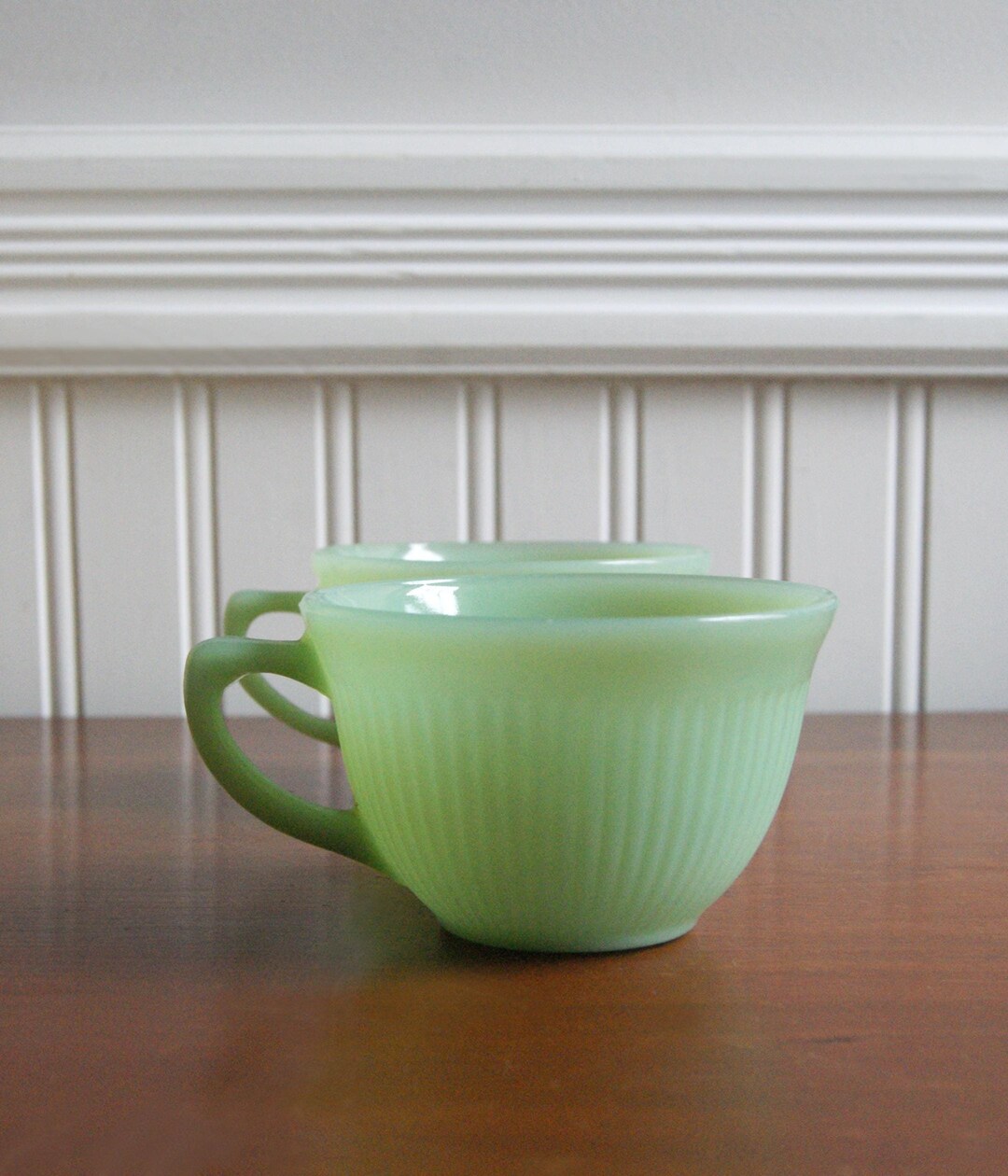 Jadeite Tea Cups, Jane Ray, Fire King, Anchor Hocking, 1940s, 50s, 2 ...