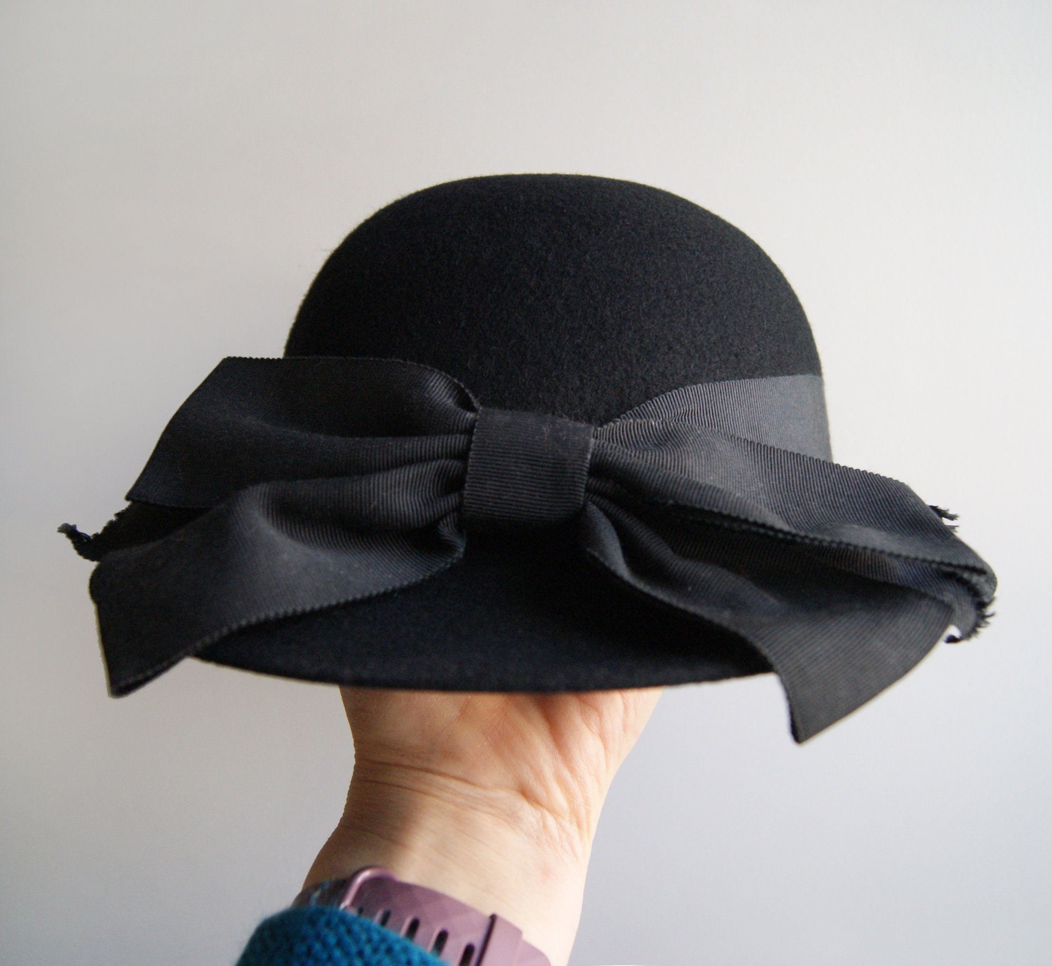 Vintage Black Doeskin Felt Bowler Hat, Geo W. Bollman & Co, Derby ...