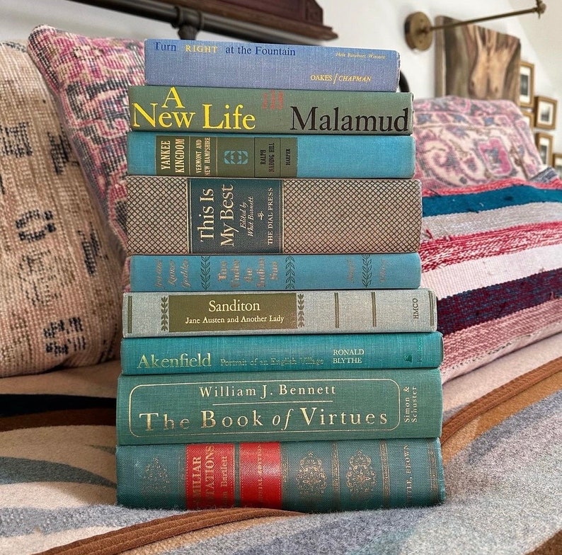 Vintage Teal Book Stack - 9 Titles - Etsy