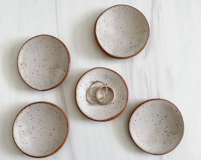 Mini White Speckled Ceramic Trinket Dish - Handmade Pottery - Etsy
