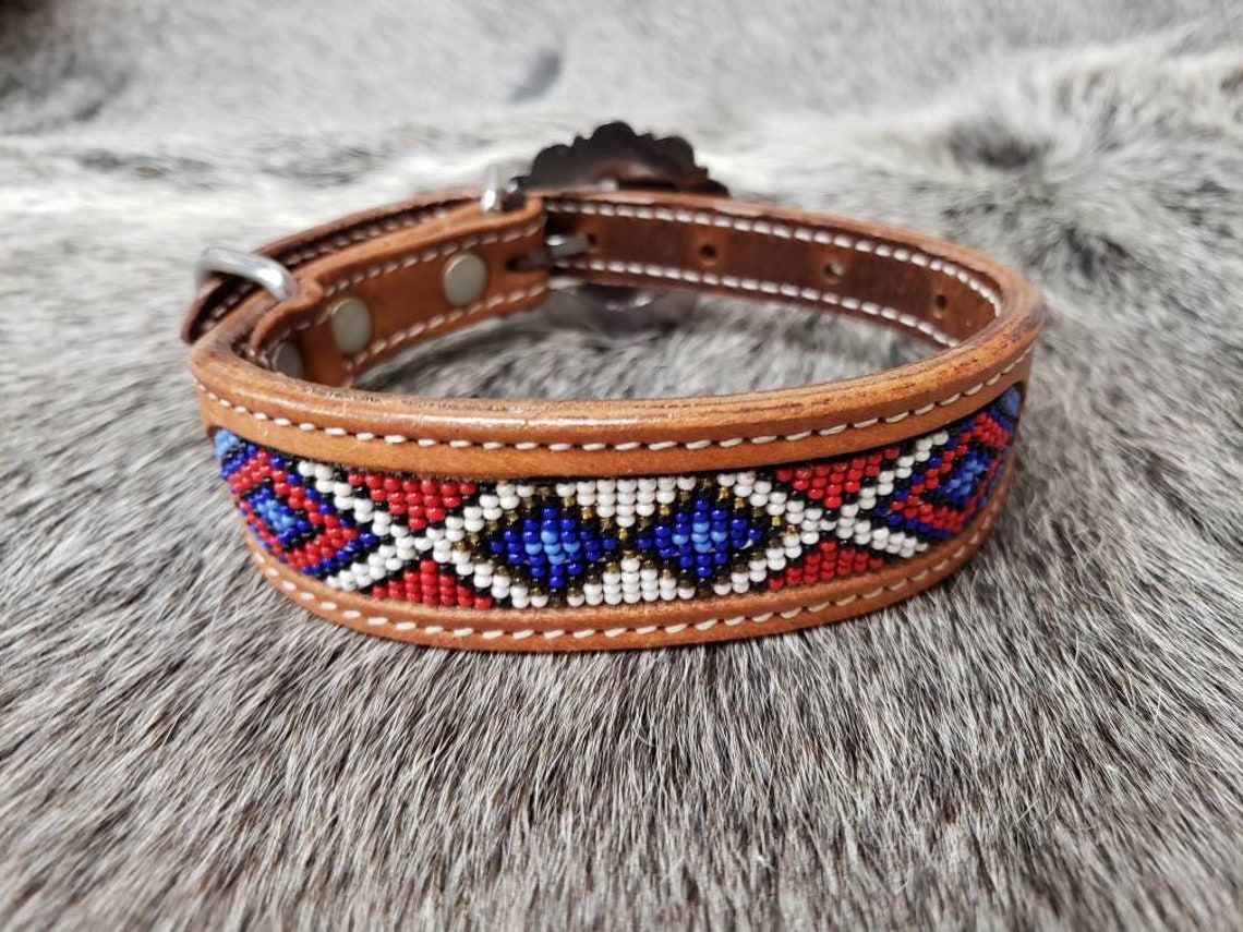 Western Beaded Dog Collar Red White and Blue Size Small - Etsy