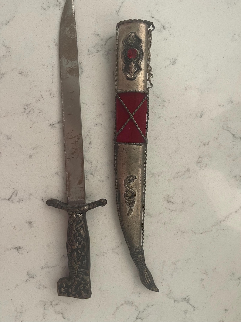 Vintage Greek Dagger 1821 Imprinted on Blade. Sheath Has a Faux Ruby ...