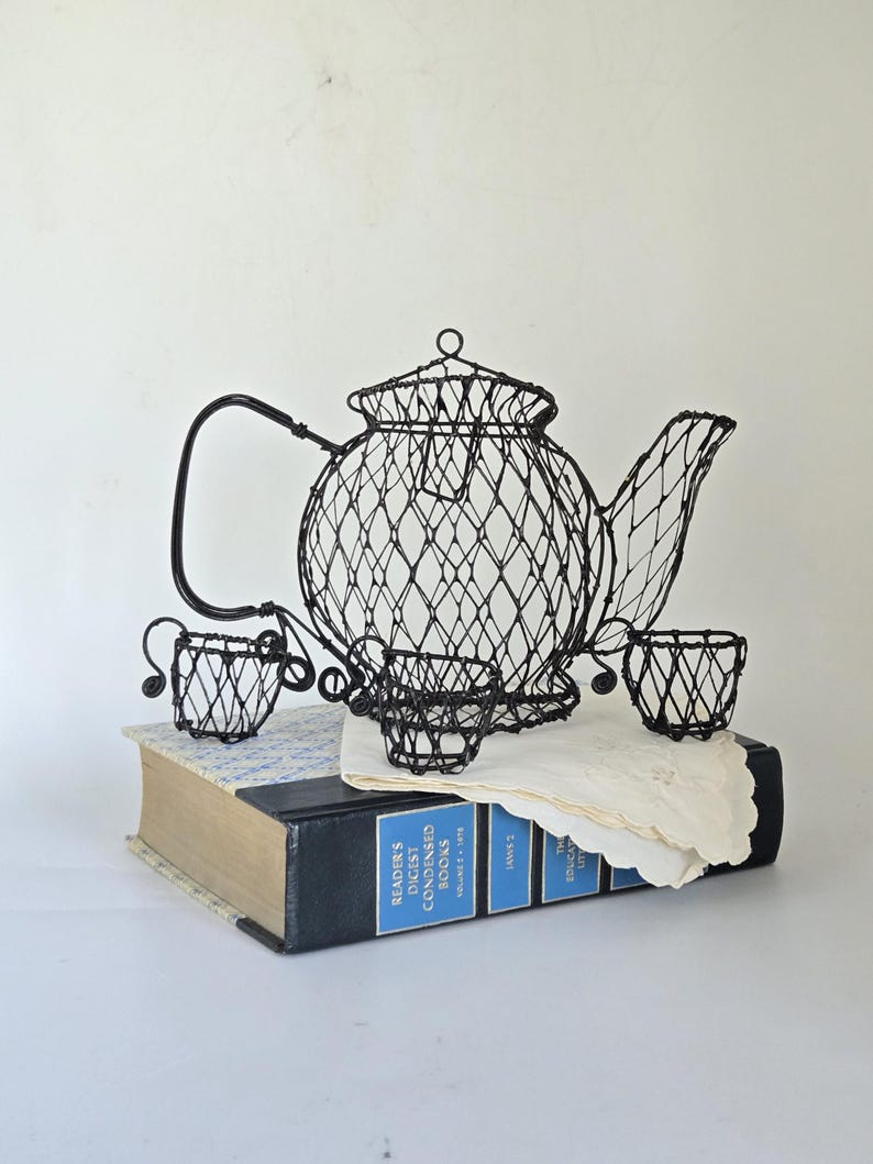 Vintage Retro Black Metal Wire Tea/coffee Pot With Cups Wall Decor - Etsy