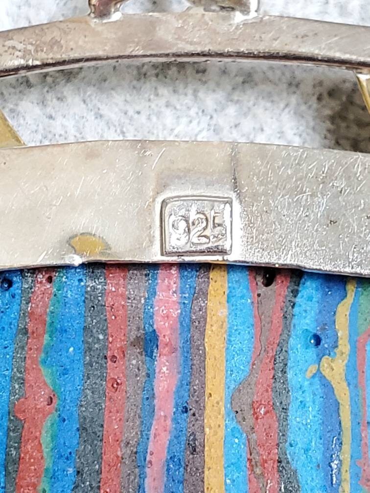 Vintage Sterling Silver Two Tone Rainbow Calsilica Gemstone - Etsy