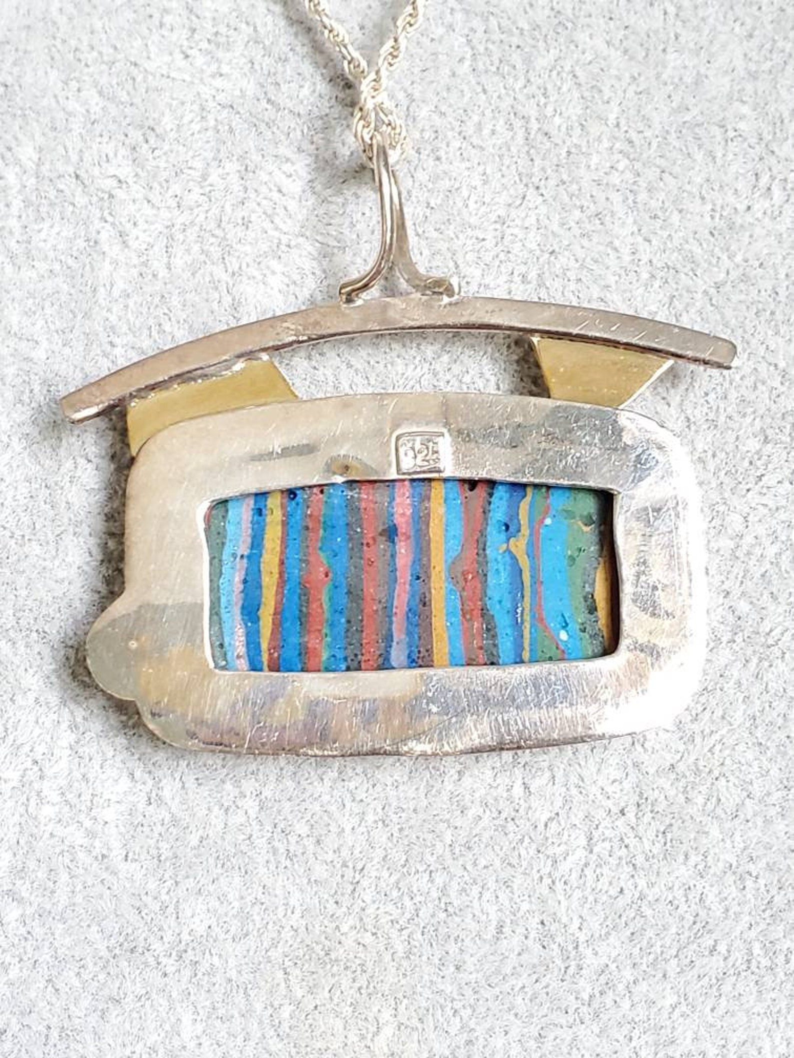 Vintage Sterling Silver Two Tone Rainbow Calsilica Gemstone - Etsy