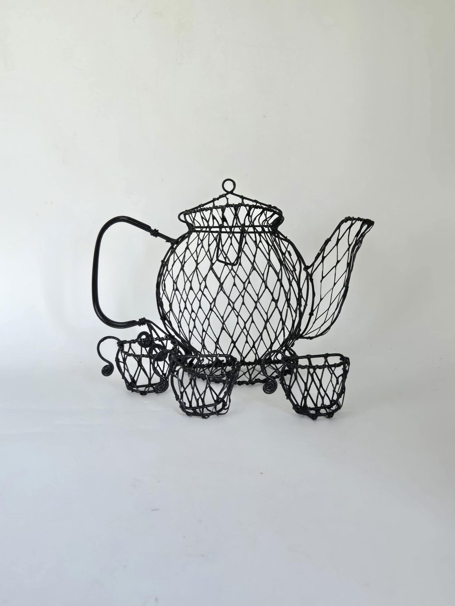 Vintage Retro Black Metal Wire Tea/coffee Pot With Cups Wall Decor - Etsy