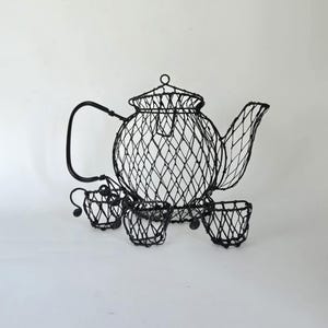 Vintage Retro Black Metal Wire Tea/coffee Pot With Cups Wall Decor - Etsy
