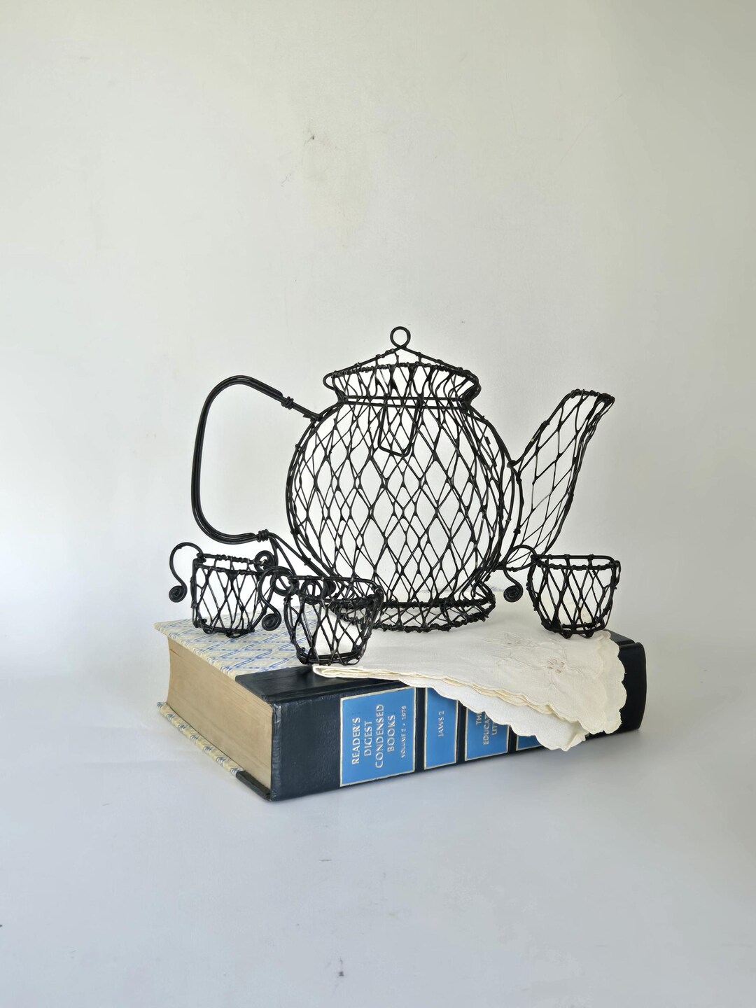 Vintage Retro Black Metal Wire Tea/coffee Pot With Cups Wall Decor - Etsy