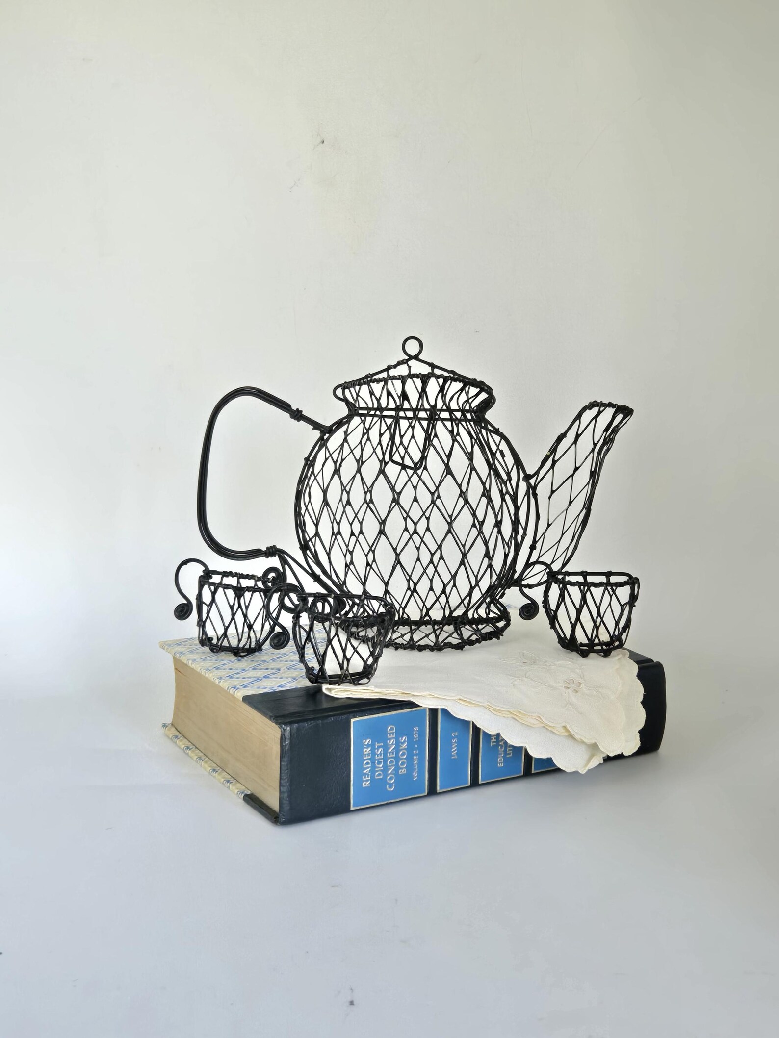 Vintage Retro Black Metal Wire Tea/coffee Pot With Cups Wall Decor - Etsy