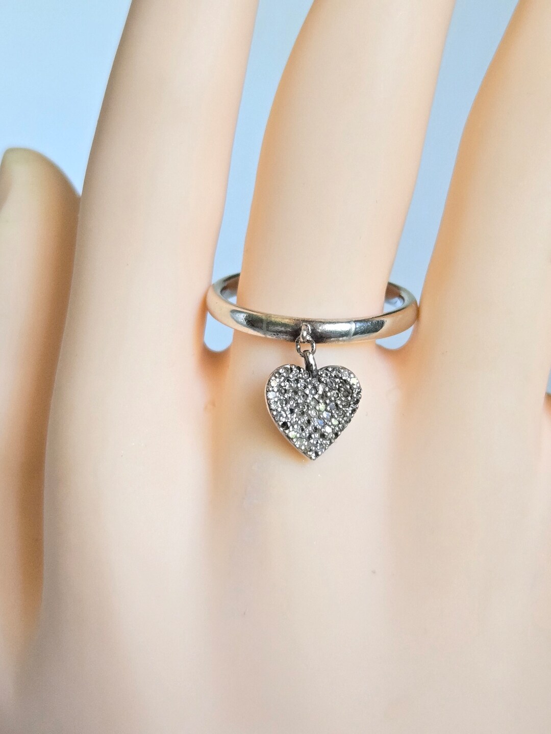 Vintage Sterling Silver and Genuine White Diamond Dangle Heart Ring, Size 9 - Etsy