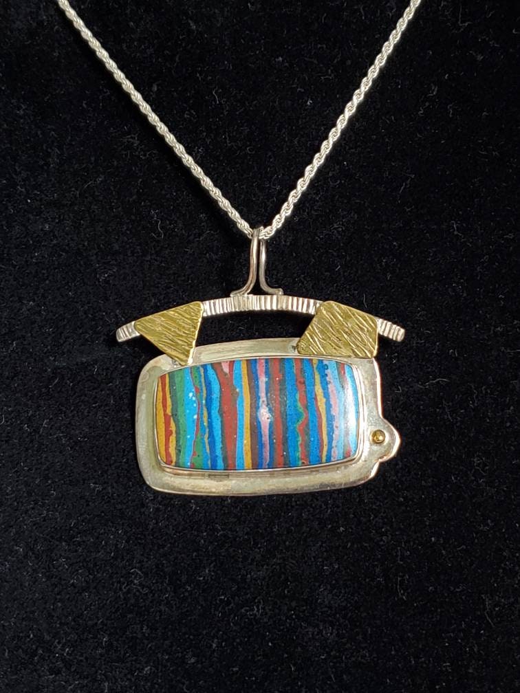 Vintage Sterling Silver Two Tone Rainbow Calsilica Gemstone - Etsy