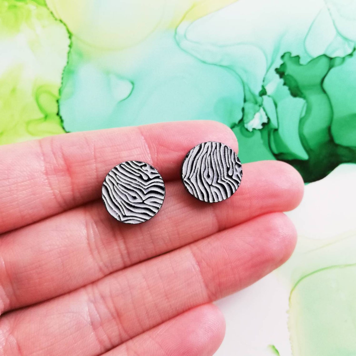 Handmade Zebra Print Resin Stud Earrings Black and White | Etsy