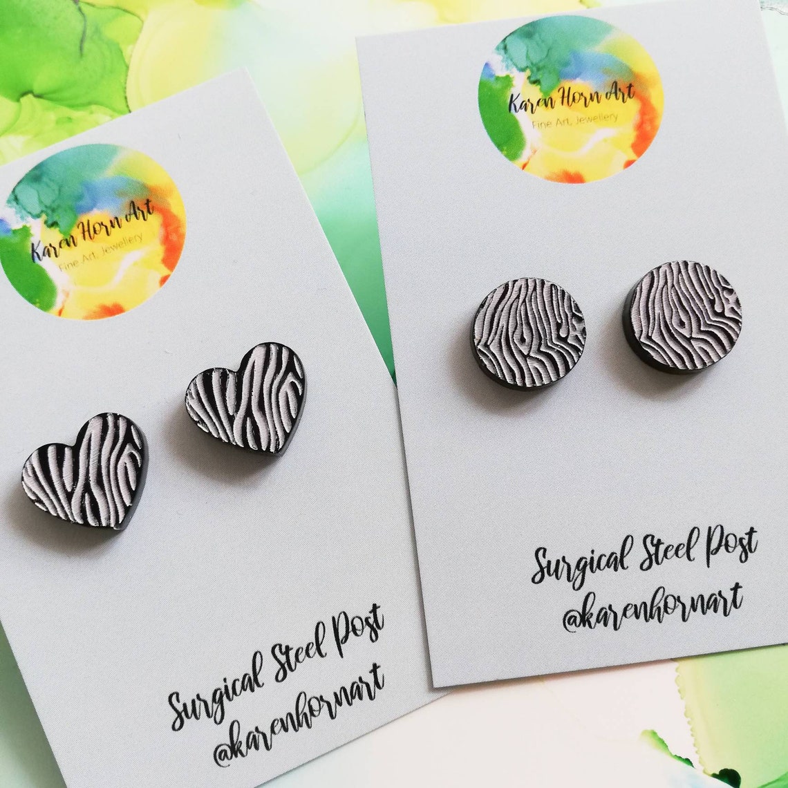 Handmade Zebra Print Resin Stud Earrings Black and White | Etsy