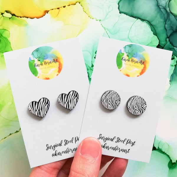 Zebra Stud Earrings - Etsy