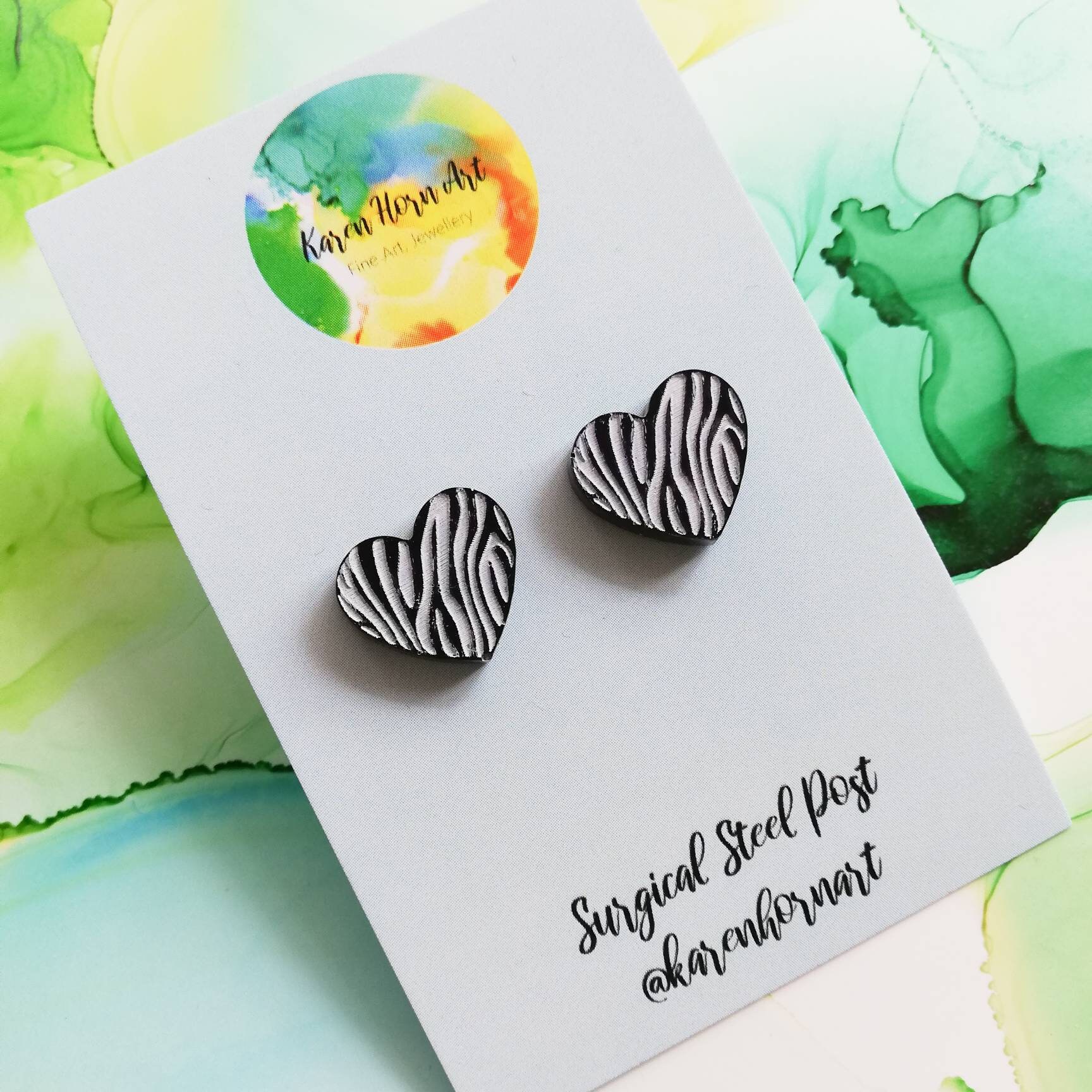 Handmade Zebra Print Resin Stud Earrings Black and White | Etsy