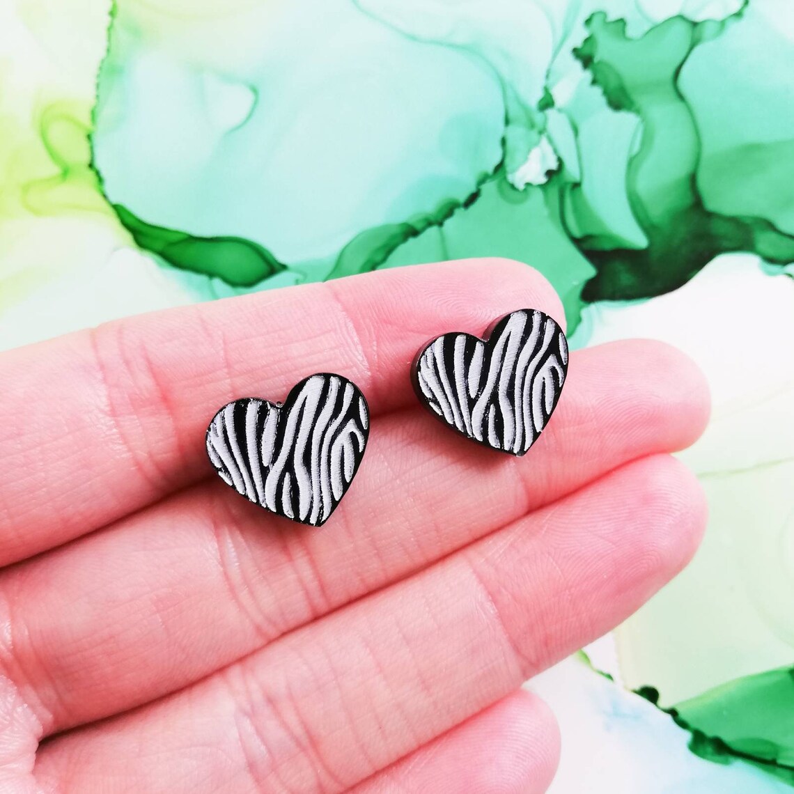 Handmade Zebra Print Resin Stud Earrings Black and White | Etsy