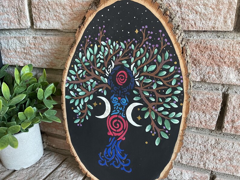 Hand-painted Tree of Life Wall Art on Wood Slice – Divine Feminine ...